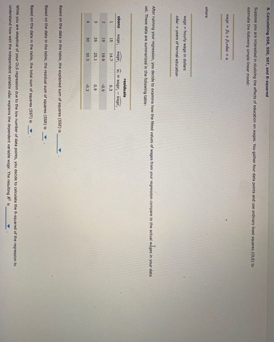 Solved 8. Calculating SSR, SSE, SST, and R-squared Suppose | Chegg.com