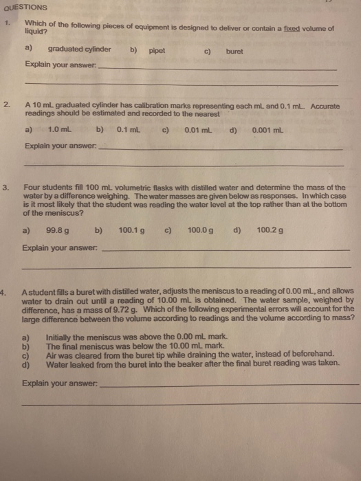 Solved DATA & REPORT SHEET THE USE OF VOLUMETRIC WARE AND | Chegg.com