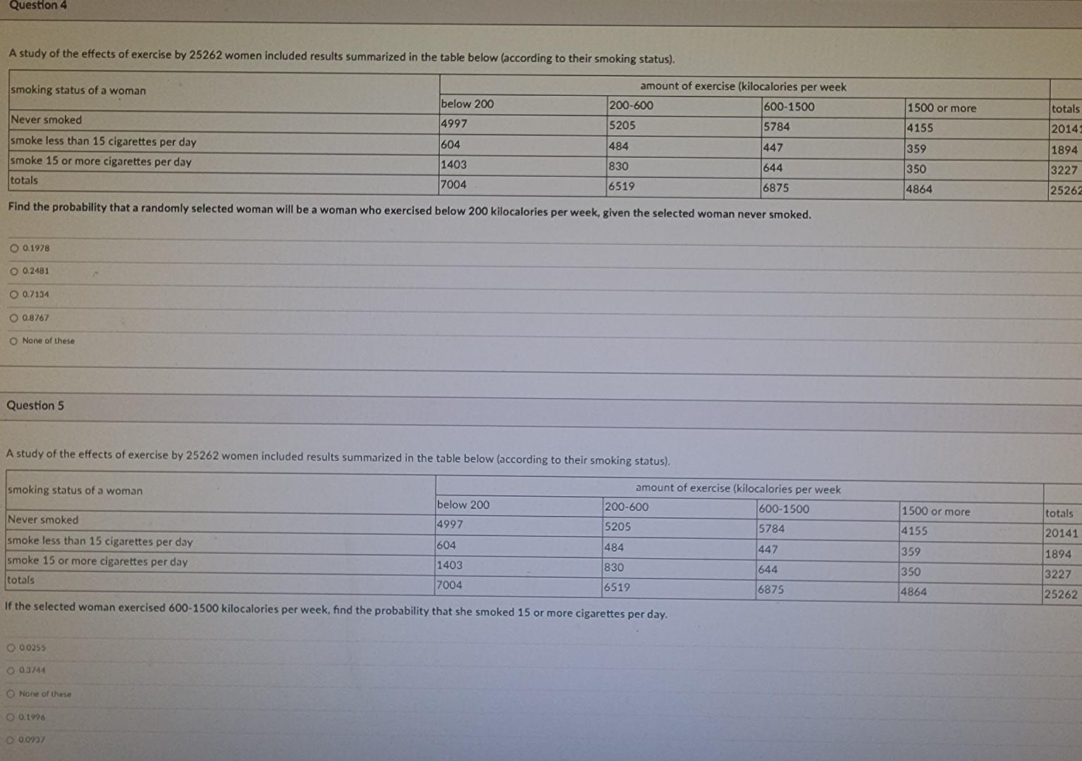 Solved Question 5 A study of the effects of exercise by | Chegg.com