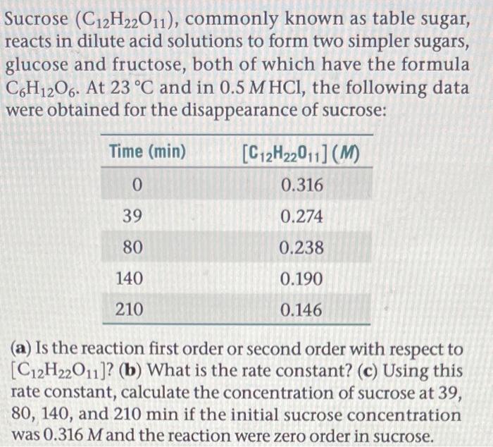 Solved Sucrose (C12H22O11), commonly known as table sugar, | Chegg.com