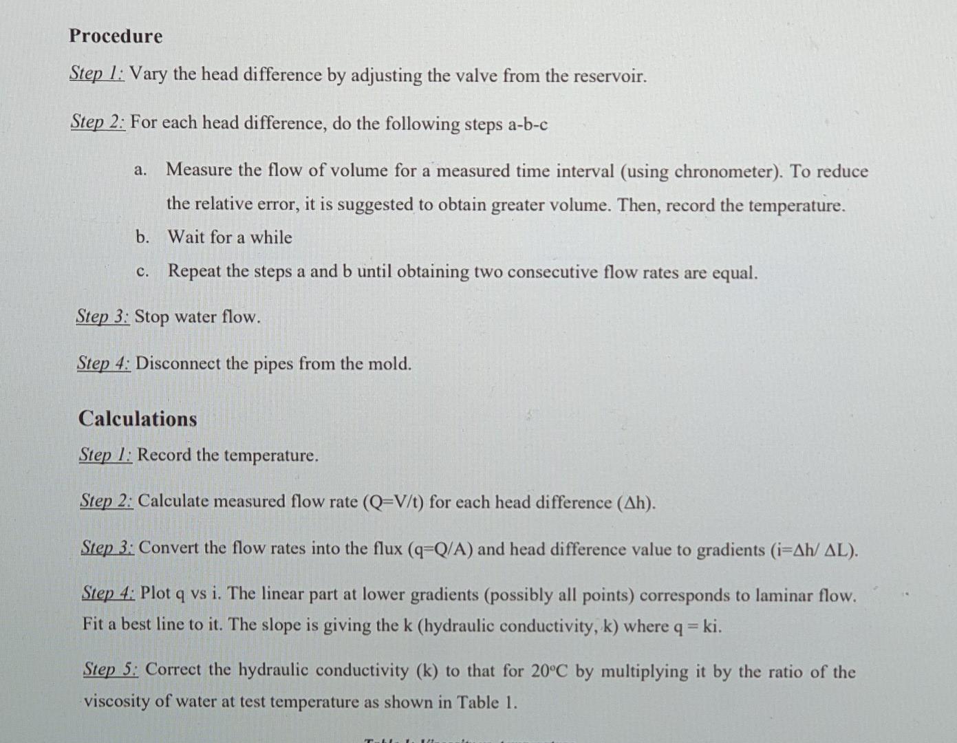 Solved Procedure Step 1: Vary the head difference by | Chegg.com