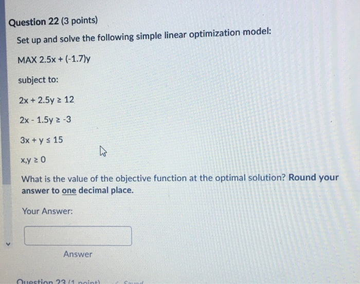 Question 22 (3 points) Set up and solve the following | Chegg.com