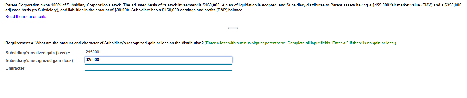 Solved adjusted basis (to Subsidiary), ﻿and liabilities in | Chegg.com