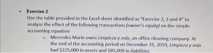 Solved Exercise 2 Use the table provided in the Excel | Chegg.com