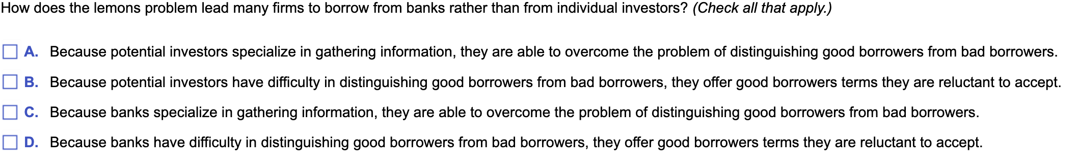 Solved How does the lemons problem lead many firms to borrow | Chegg.com
