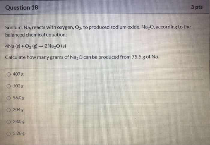 Solved Question 18 3 pts Sodium, Na, reacts with oxygen, O2, | Chegg.com