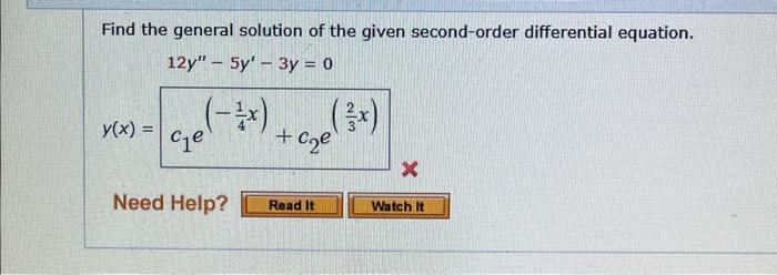 Solved Find the general solution of the given second-order | Chegg.com