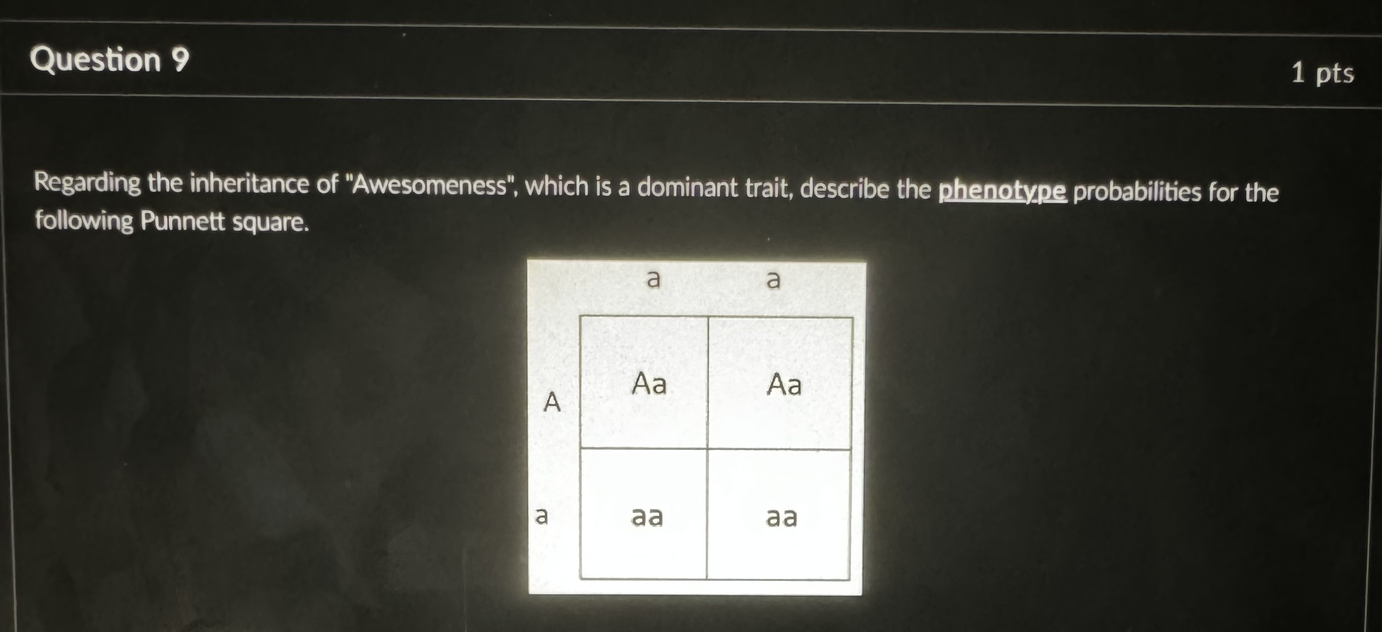 Solved Question 9Regarding the inheritance of "Awesomeness", | Chegg.com
