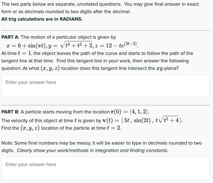 Solved The two parts below are separate, unrelated | Chegg.com
