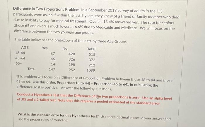 Solved Difference in Two Proportions Problem. In a September | Chegg.com