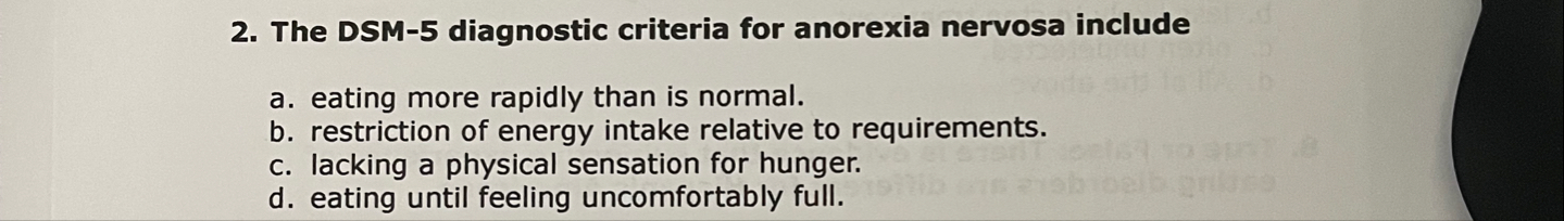 Solved The DSM-5 ﻿diagnostic criteria for anorexia nervosa | Chegg.com