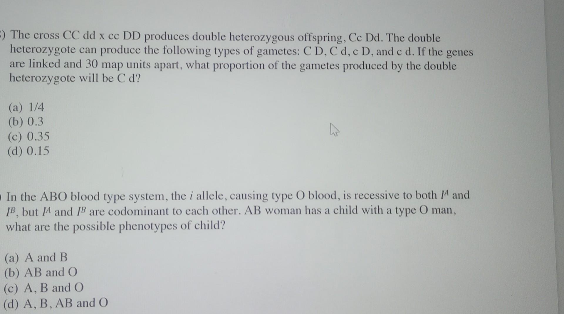Solved The cross CC dd x cc DD produces double heterozygous | Chegg.com