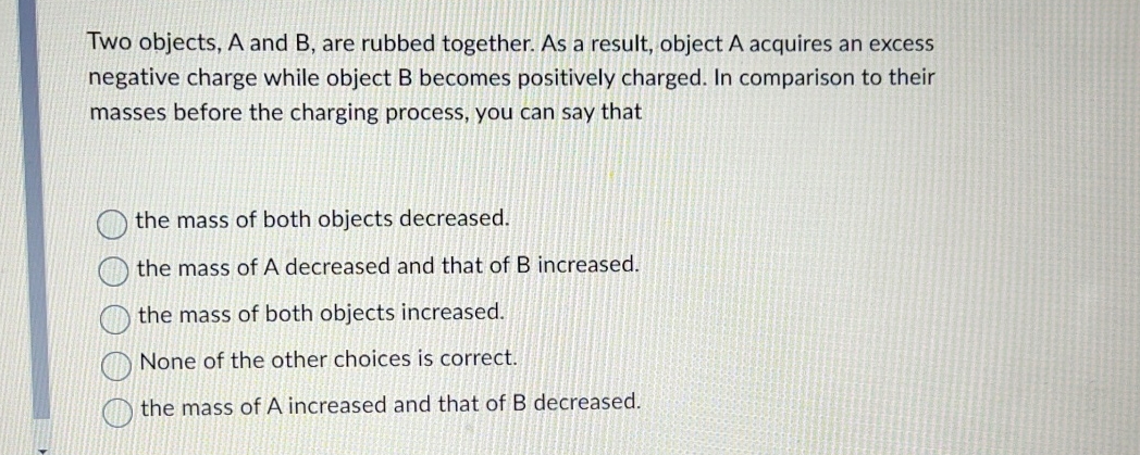 Solved Two objects, A and B, ﻿are rubbed together. As a | Chegg.com