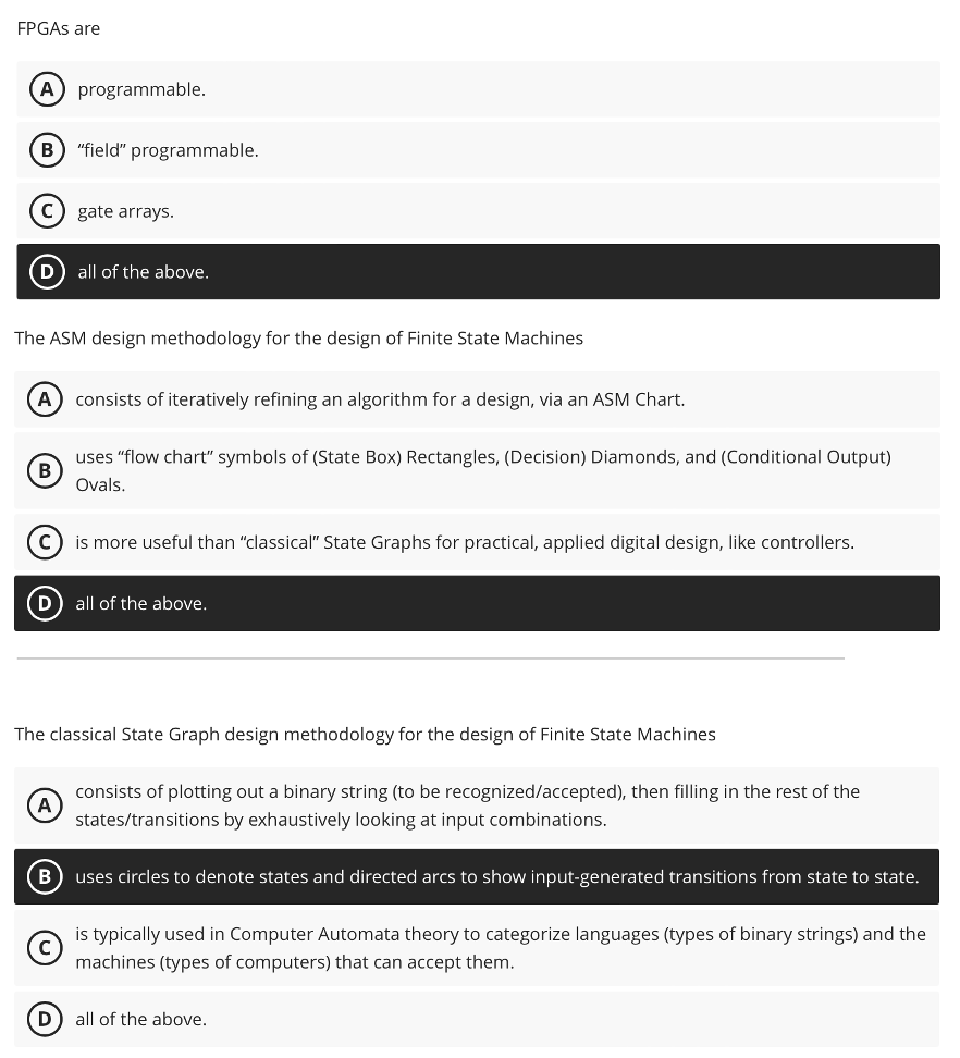 Solved FPGAs area.programmable.b."field" programmable.c.gate | Chegg.com