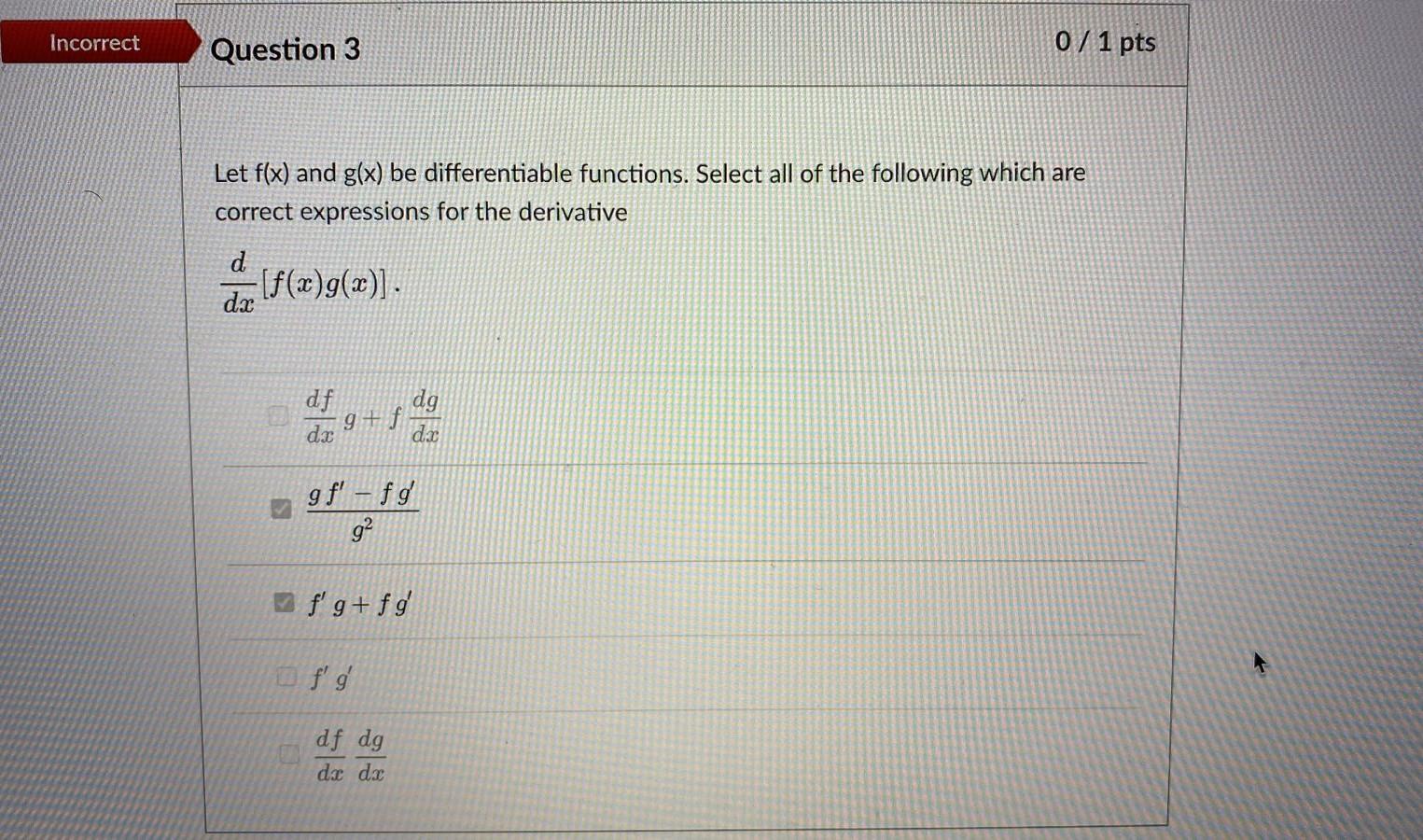 Solved Let f(x) and g(x) be differentiable functions. Select | Chegg.com