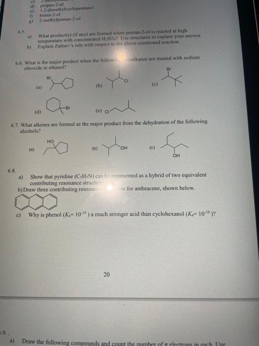Solved d) propan-2z-ol e) 1,2-dimethylyyclopentunel g) | Chegg.com