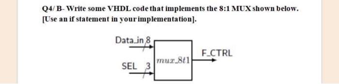 Solved Q4/B-Write some VHDL code that implements the 8:1 MUX | Chegg.com