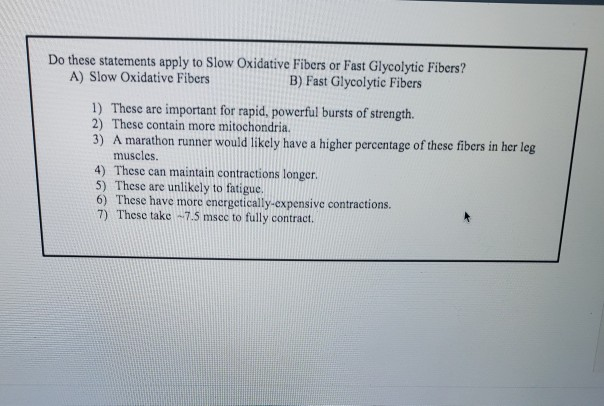 Solved Do these statements apply to Slow Oxidative Fibers or | Chegg.com