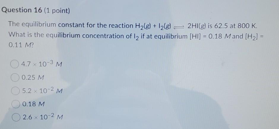 Solved The equilibrium constant for the reaction H2(g) + I2 | Chegg.com
