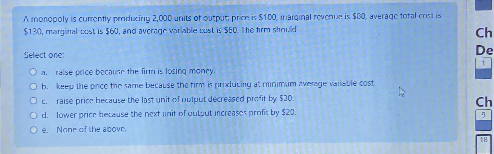 Solved A monopoly is currently producing 2,000 ﻿units of | Chegg.com
