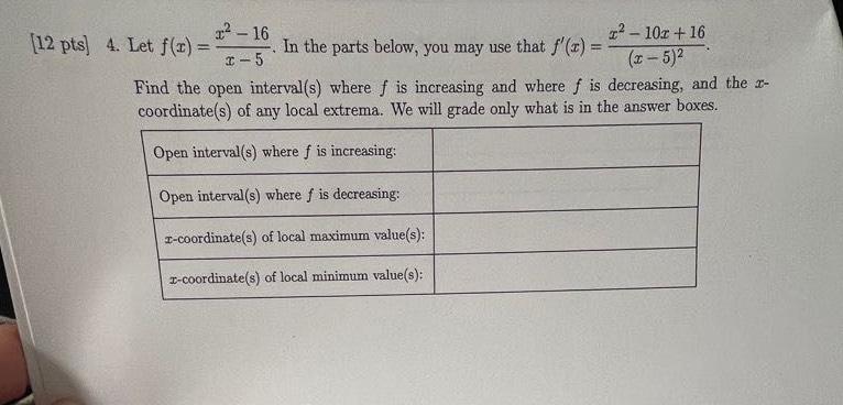 Solved pts] 4. ﻿Let f(x)=x2-16x-5. ﻿In the parts below, you | Chegg.com