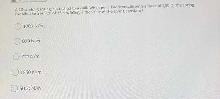 Solved A 30-cm-long spring is attached to a wall. When | Chegg.com