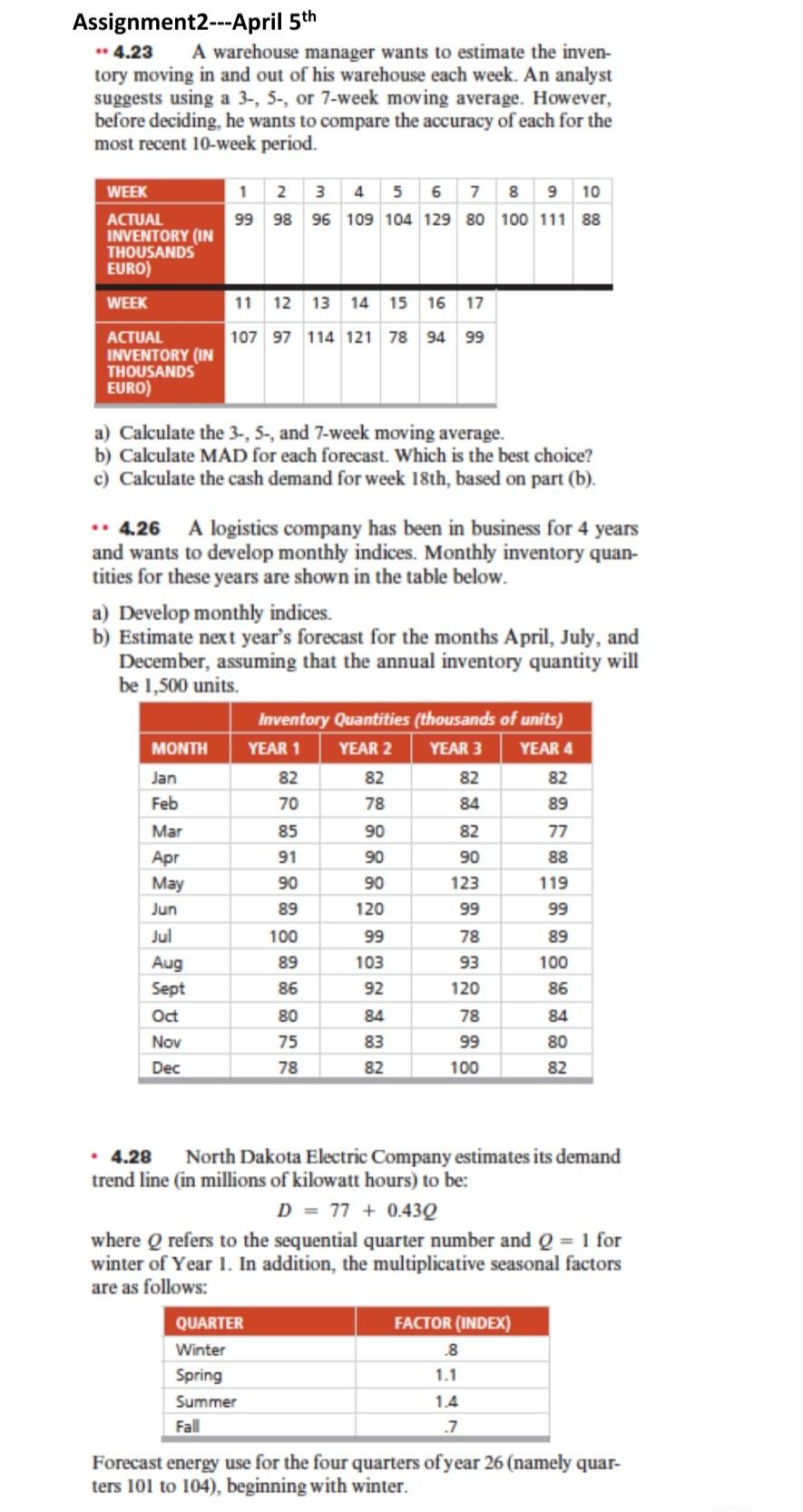 Solved Assignment2---April 5th * 4.23 A warehouse manager | Chegg.com