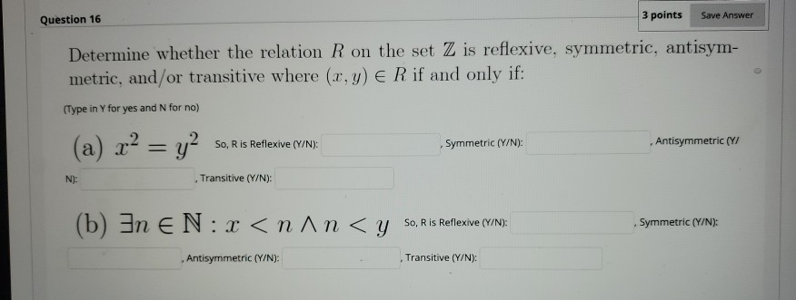 Solved Question 16 3 points Save Answer Determine whether | Chegg.com
