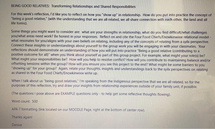 Solved BEING GOOD RELATIVES: Transforming Relationships and | Chegg.com