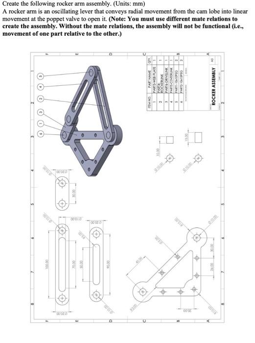 Solved Create the following rocker arm assembly. (Units: mm) | Chegg.com