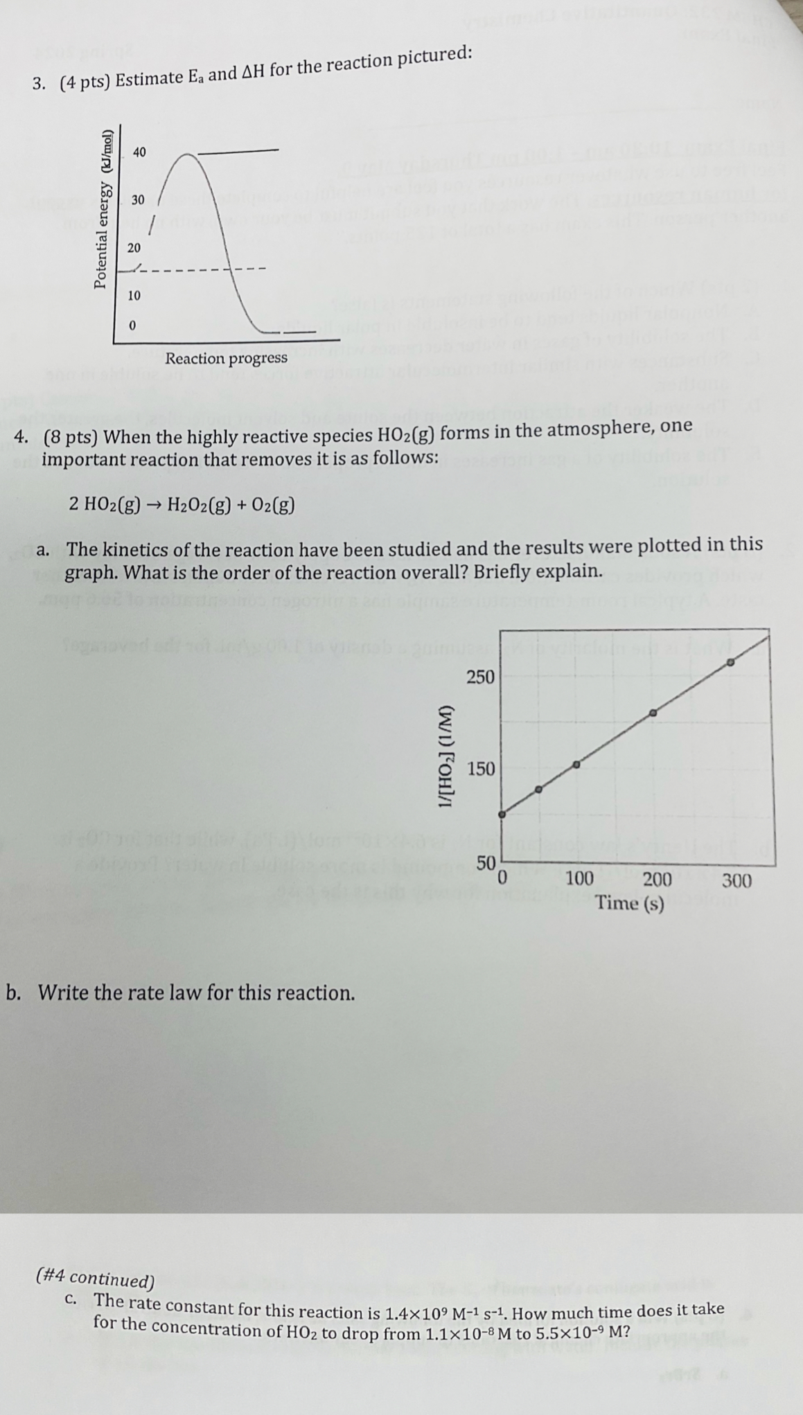Solved (4 ﻿pts) ﻿Estimate Ea ﻿and ΔH ﻿for the reaction | Chegg.com