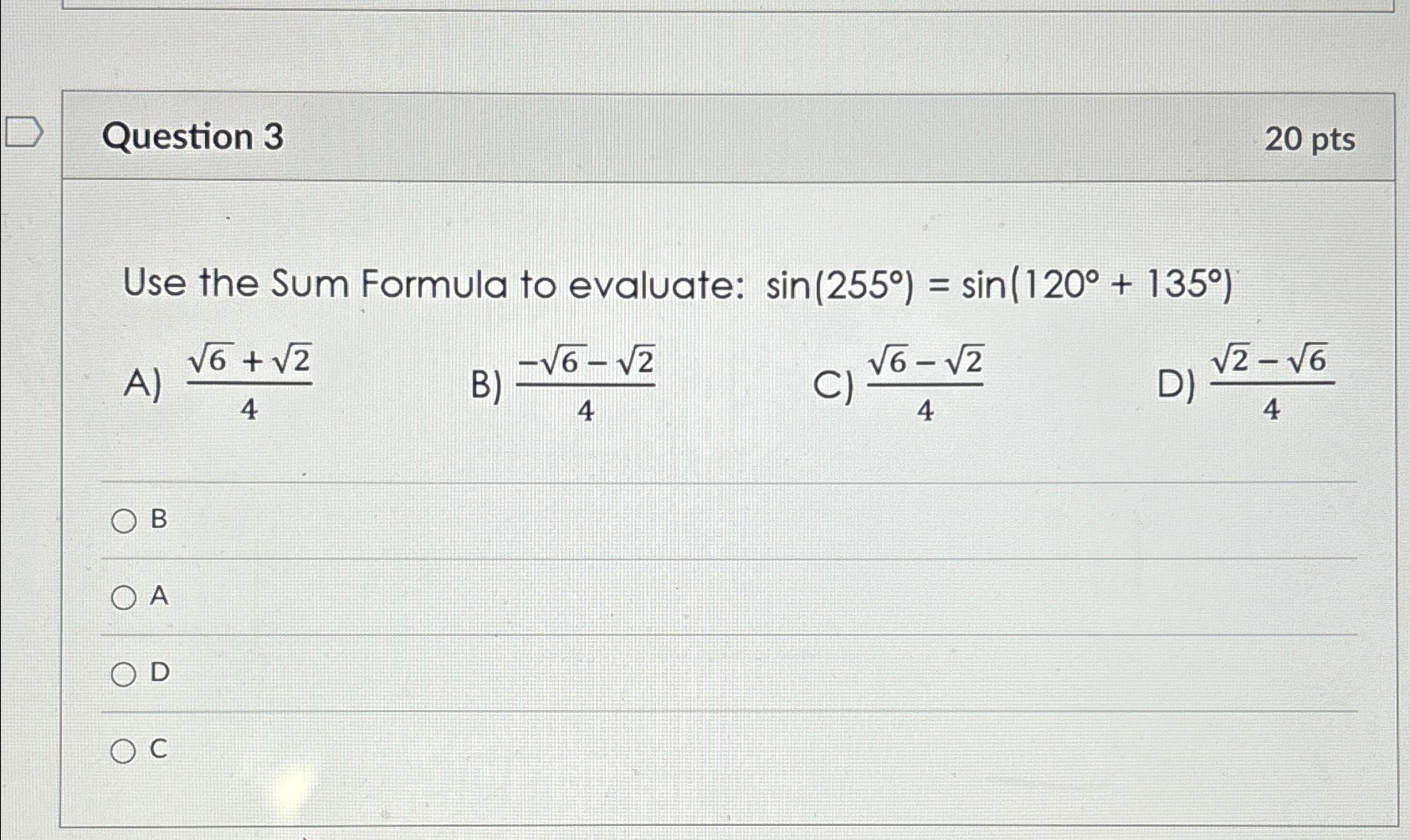 Solved Question 320 ﻿ptsUse the Sum Formula to evaluate: | Chegg.com