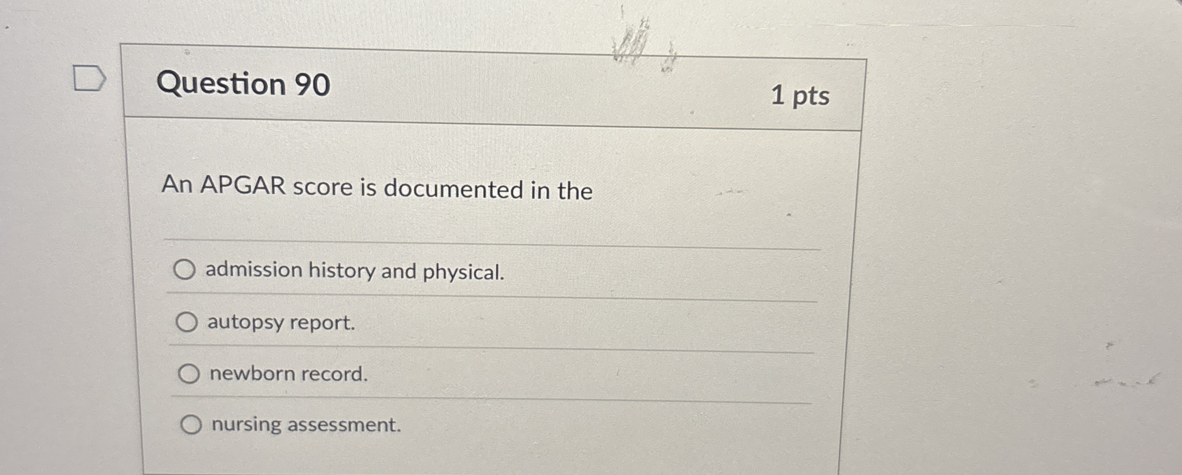 Solved Question 901 ﻿ptsAn APGAR score is documented in | Chegg.com