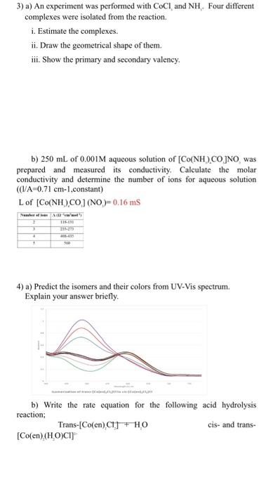 Solved 3) a) An experiment was performed with CoCl, and NH. | Chegg.com