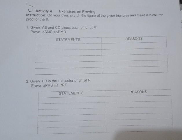 Solved Activity 4 Exercises on Proving Instruction: On your | Chegg.com