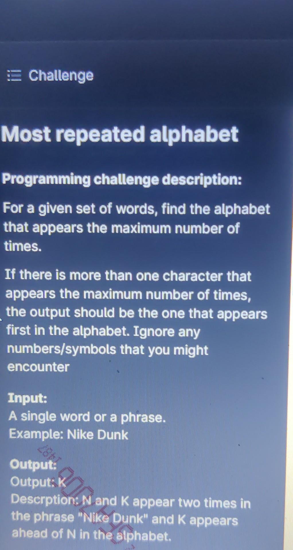 Solved for a given set of words find the Alphabet that | Chegg.com
