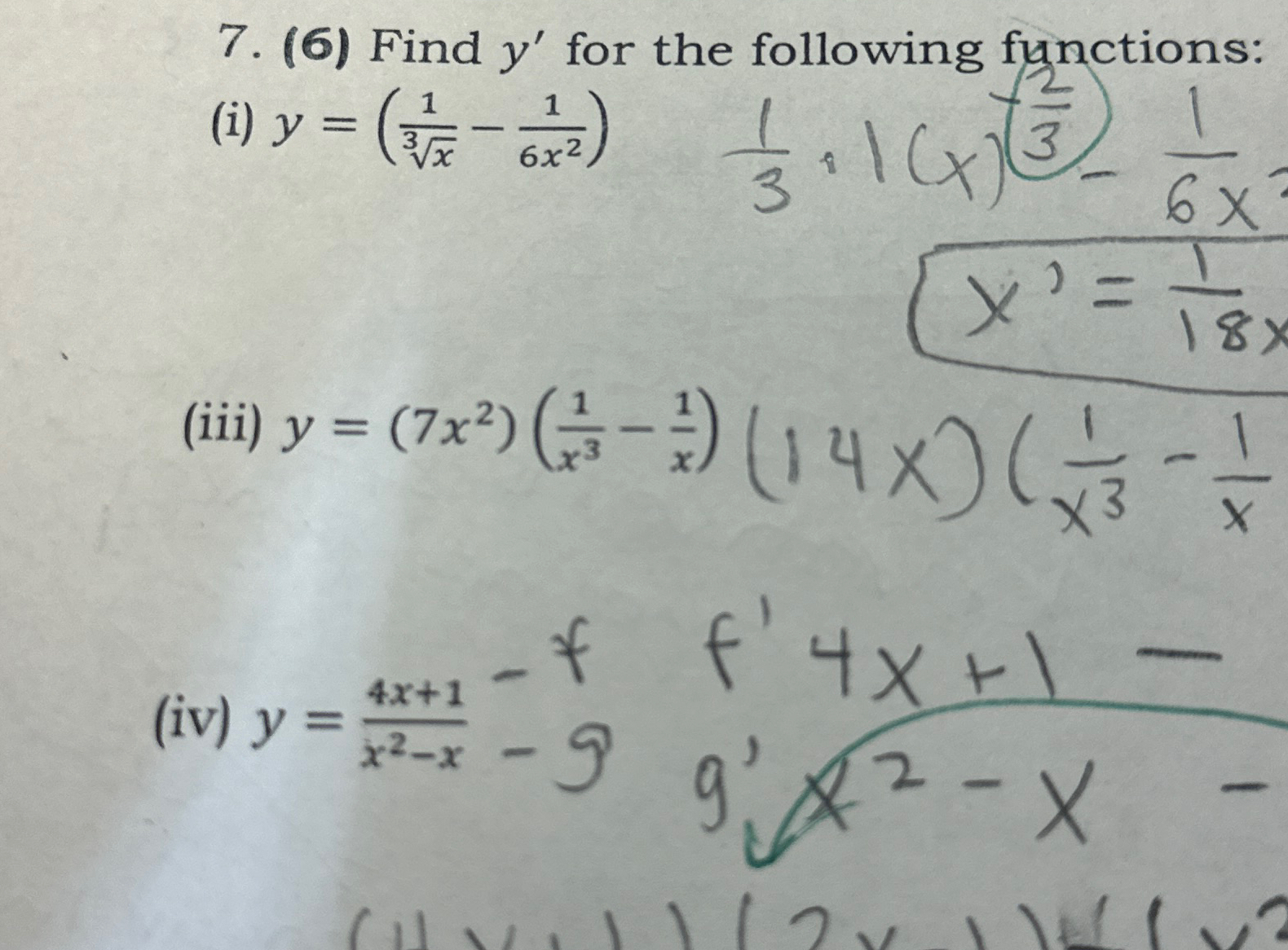 Solved (6) ﻿Find y' ﻿for the following | Chegg.com