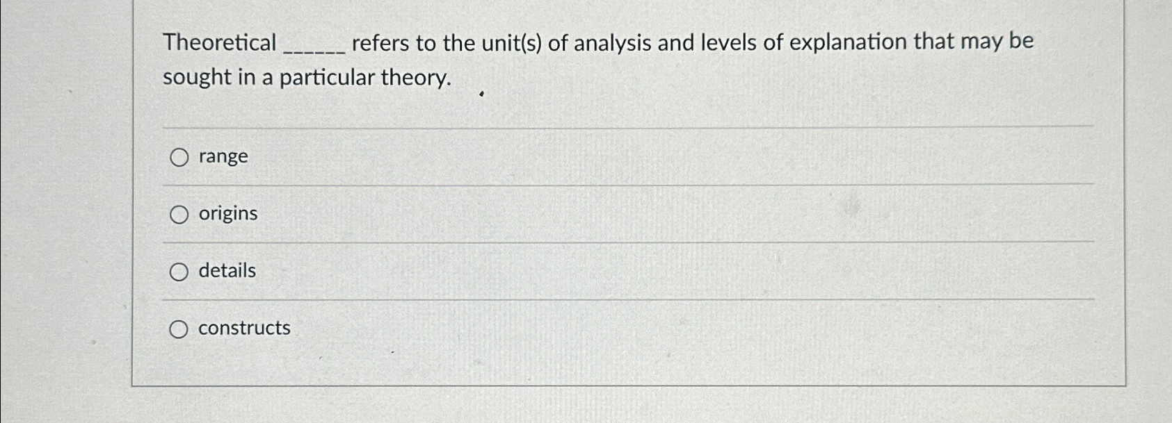Solved Theoretical refers to the unit(s) ﻿of analysis and | Chegg.com