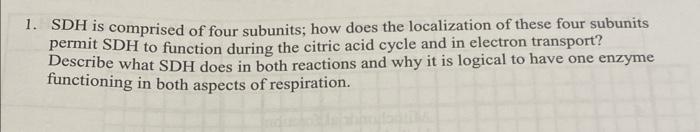 Solved SDH is comprised of four subunits; how does the | Chegg.com