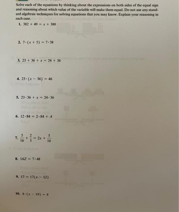 Solved Solve each of the equations by thinking about the | Chegg.com