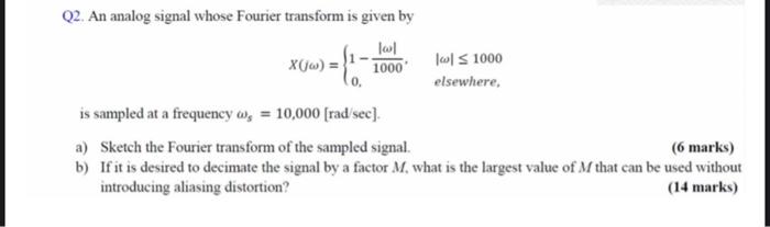 Solved Q2. An analog signal whose Fourier transform is given | Chegg.com