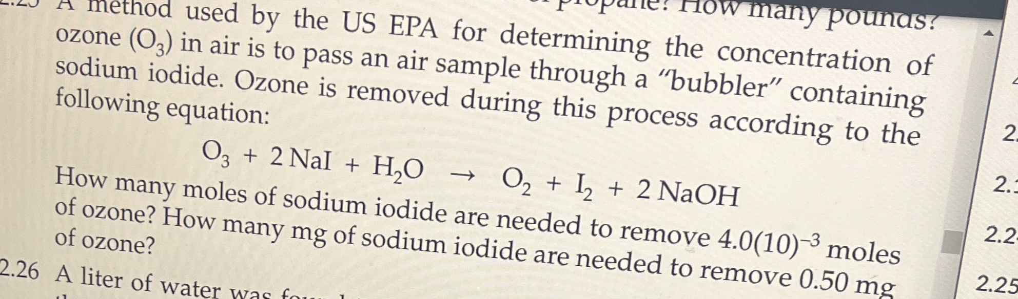 Solved A EPA for determining the concentration ofozone (O3) | Chegg.com