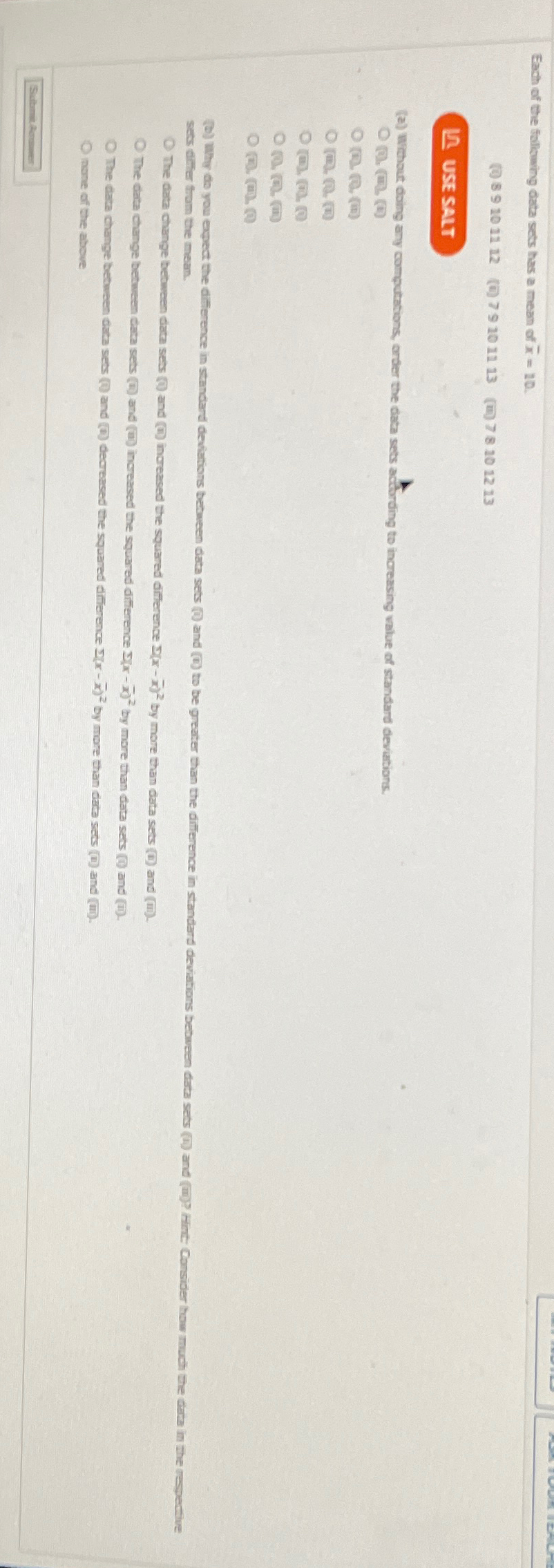 Solved Each of the follicwing data sets has a mean of | Chegg.com