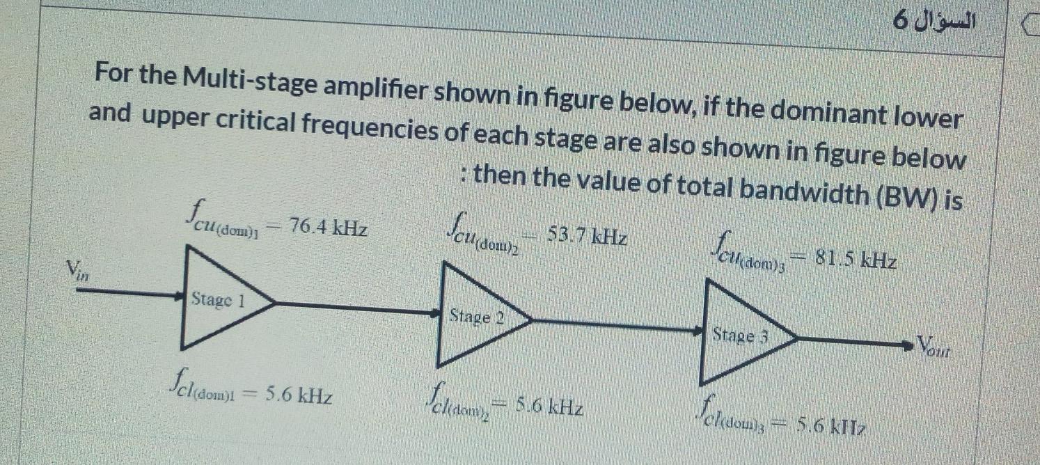 Solved السؤال 6 For the Multi-stage amplifier shown in | Chegg.com