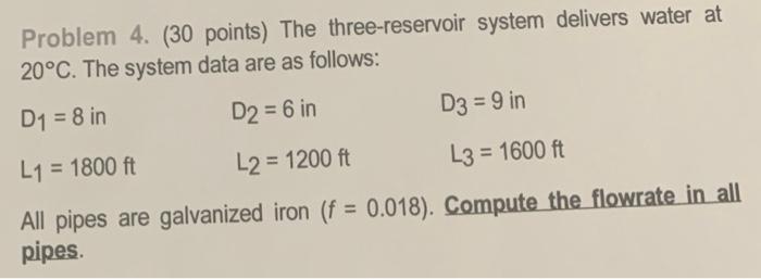 Solved Problem 4. (30 points) The three-reservoir system | Chegg.com