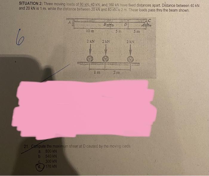 Solved SITUATION 2: Three moving loads of 80kN,40kN, and | Chegg.com