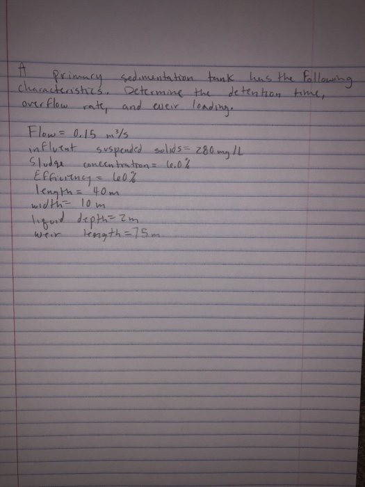 Solved primary - Characteristics. overflow rate, | Chegg.com