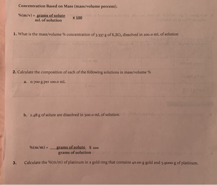 Solved Concentration Based on Mass (mass/volume percent). | Chegg.com
