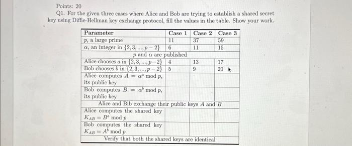 Solved Points: 20 Q1. For the given three cases where Alice | Chegg.com