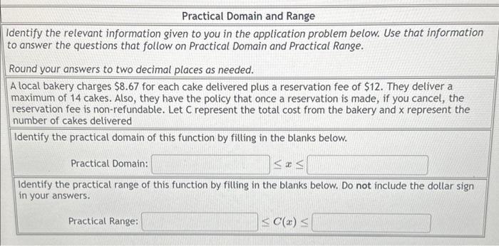 Solved Practical Domain and Range Identify the relevant | Chegg.com